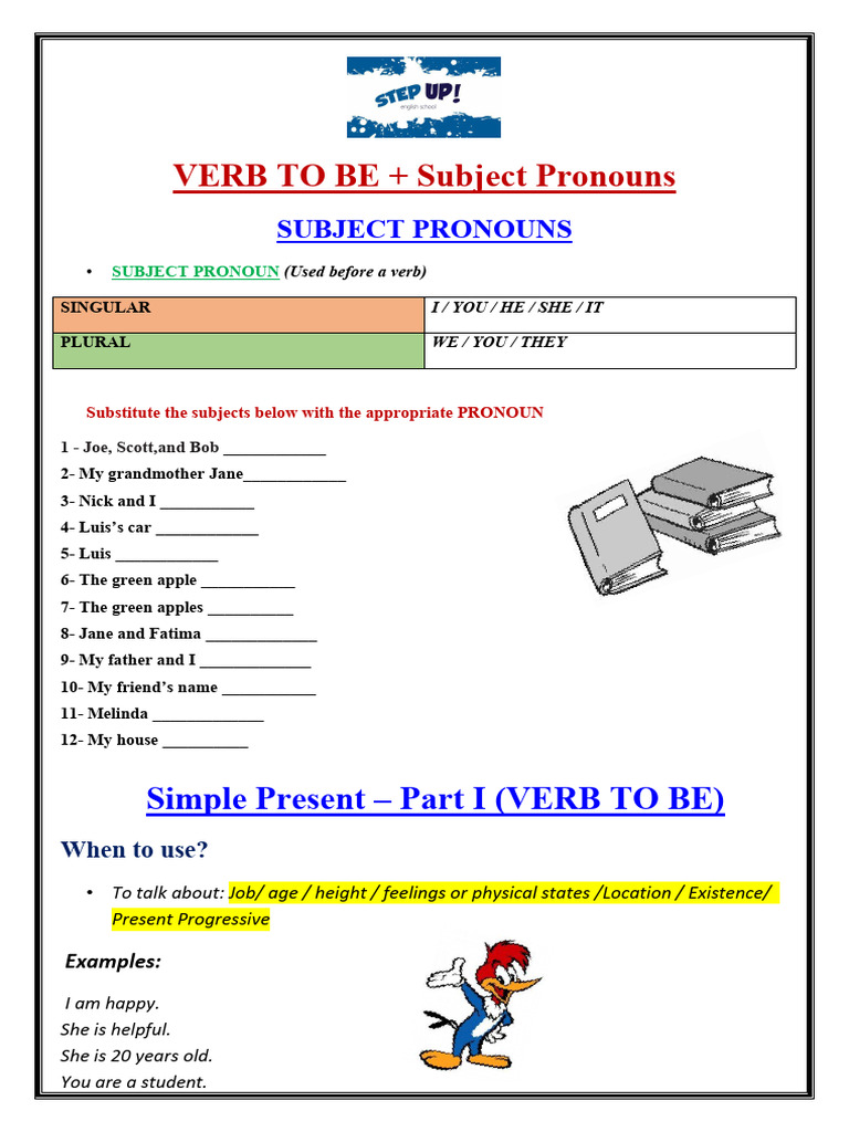 VERB To BE + Subject Pronouns | PDF | Pronoun | Language Families