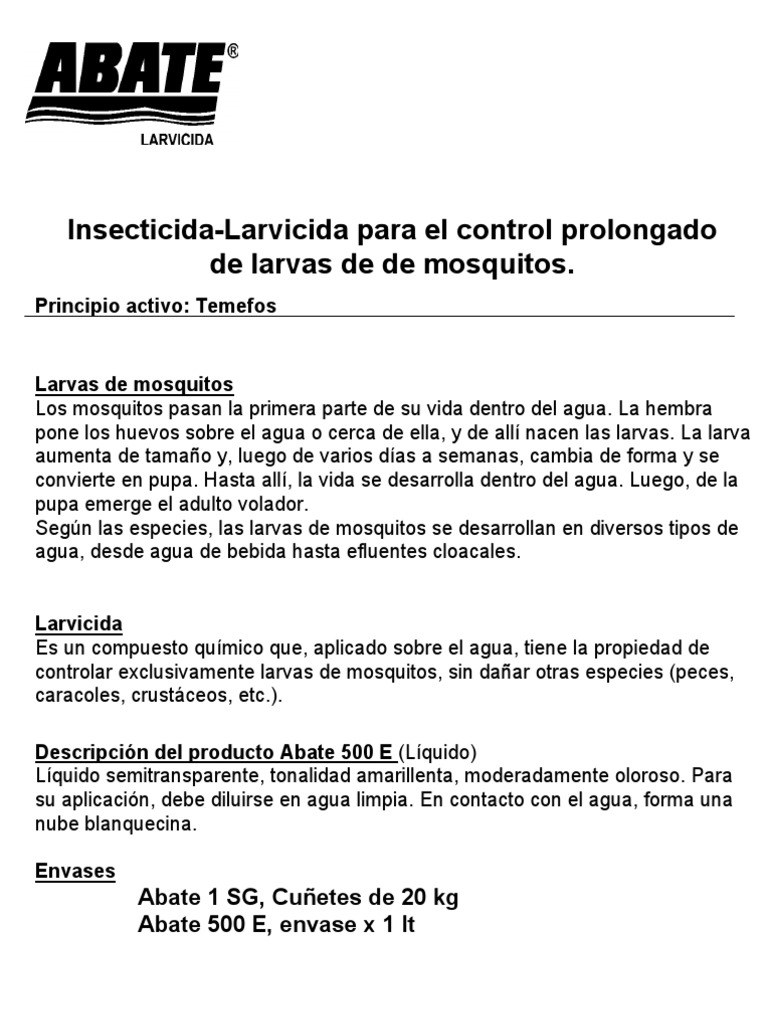 Abate 500 E: Larvicida para Mosquitos | PDF | Malaria | Agua