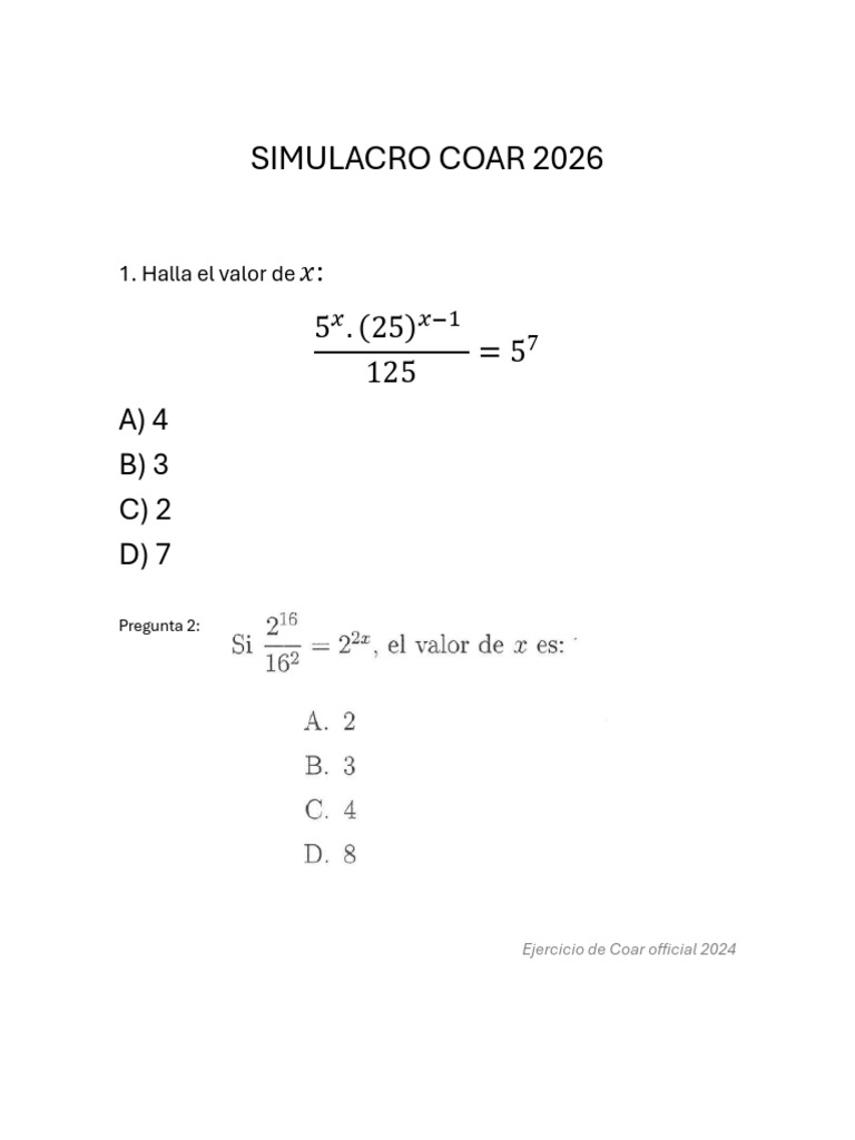 Simulacro Coar 2026 - Enunciados | PDF