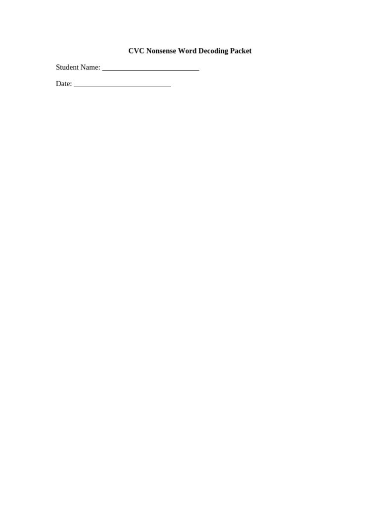 CVC Nonsense Word Decoding Packet | PDF