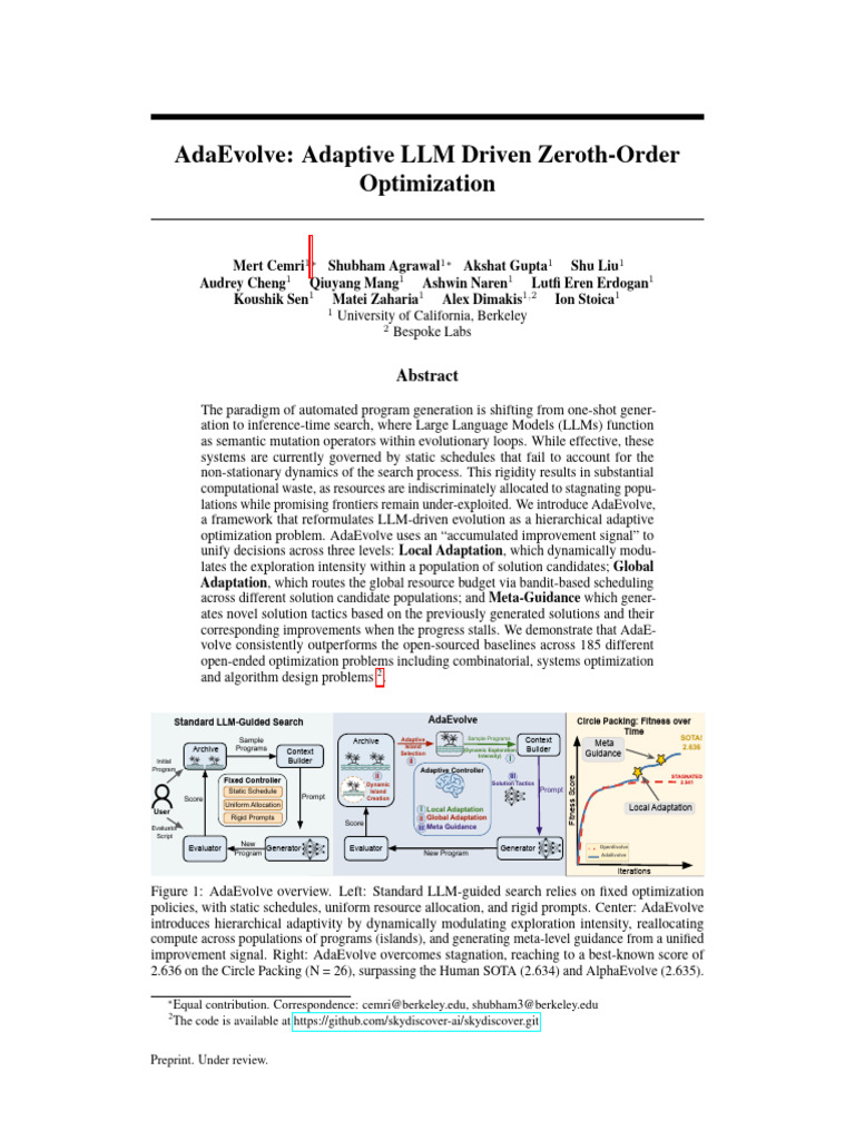 Adaevolve: Adaptive LLM Driven Zeroth-Order Optimization | PDF ...