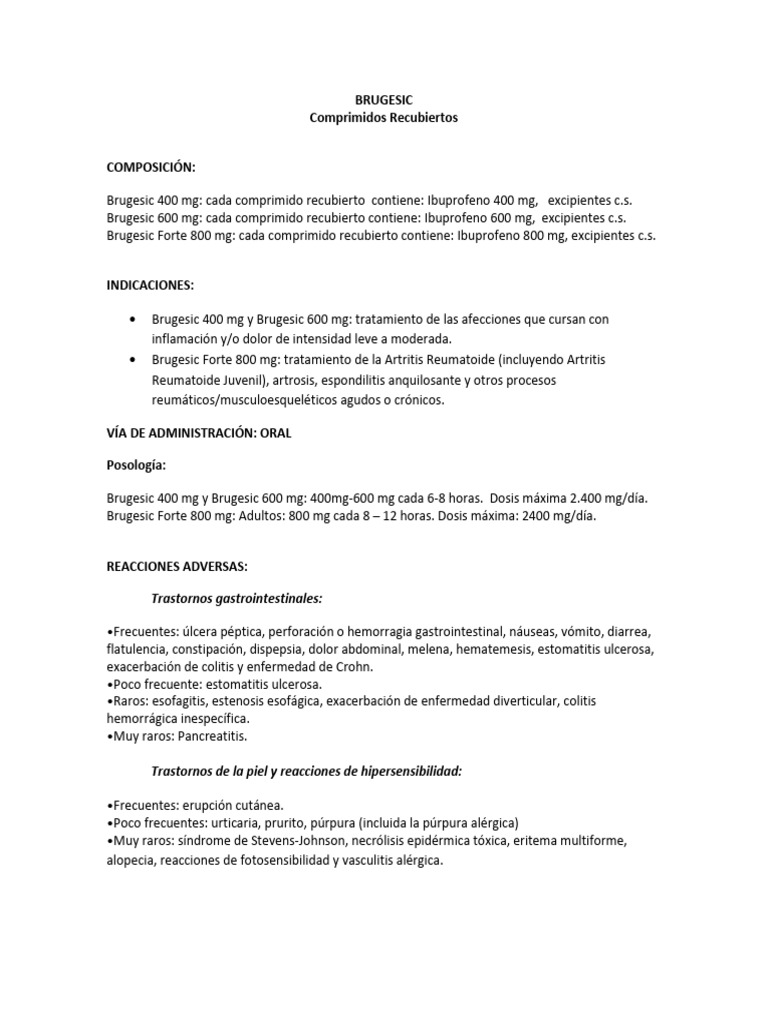 Brugesic 400mg Comprimidos | PDF | Droga anti-inflamatoria libre de ...