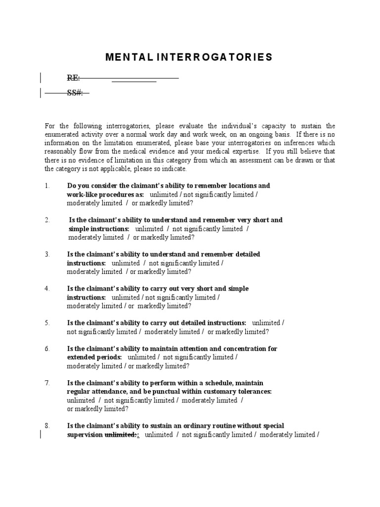 Mental Interrogatories | PDF | Diagnostic And Statistical Manual Of ...