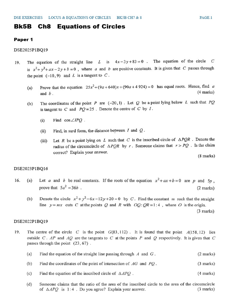 Bk5B Ch8 Equations of Circles | PDF
