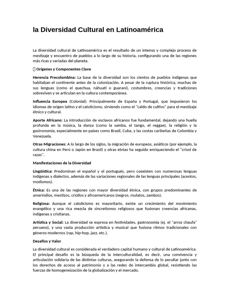 La Diversidad Cultural en Latinoamérica | PDF | America latina | Perú