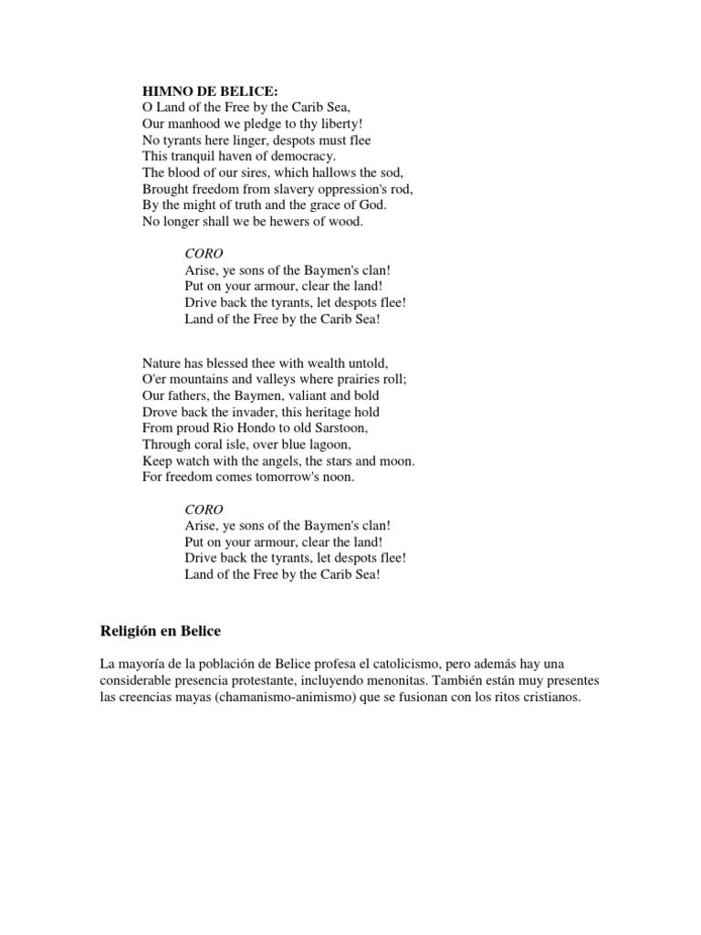 Belize National Anthem Lyrics | PDF | Travel | Law