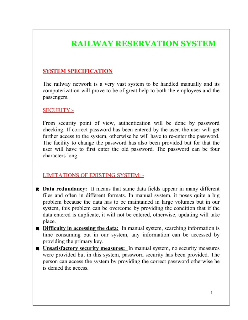 An Efficient Railway Reservation System: A Technical Specification and ...