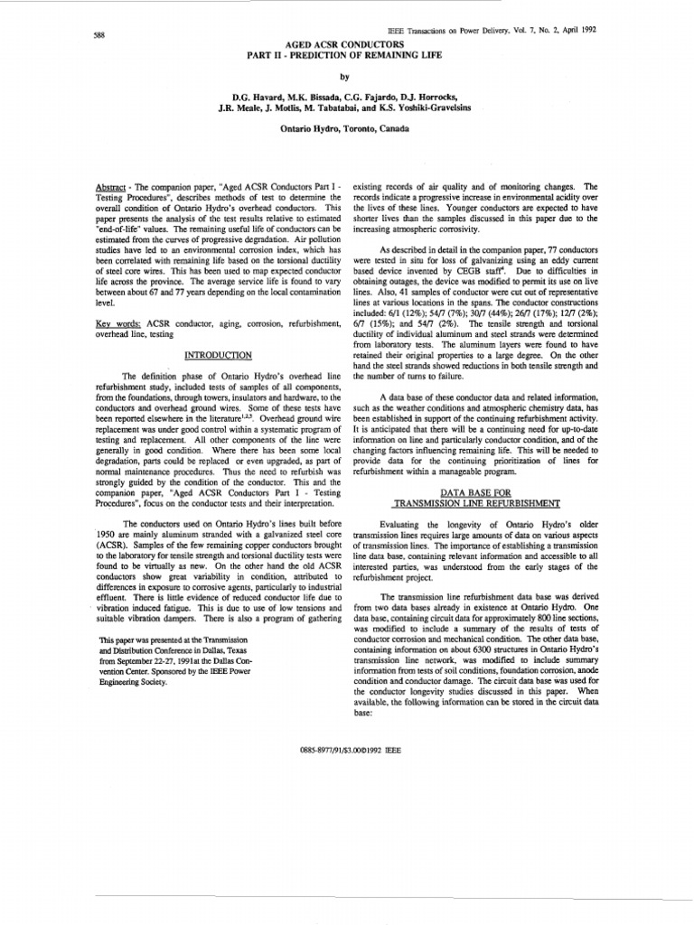 Aged ACSR Conductors: Life Prediction Analysis | PDF | Fatigue ...