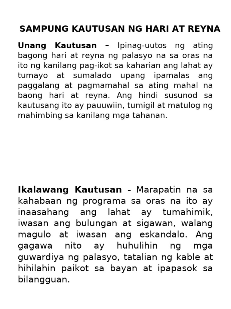 Sampung Kautusan NG Hari at Reyna - Long | PDF