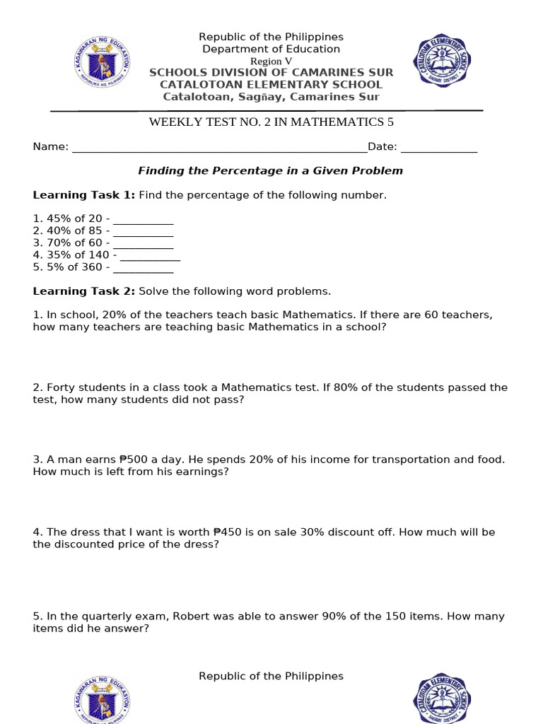 Weekly Test 2 3 Math | PDF