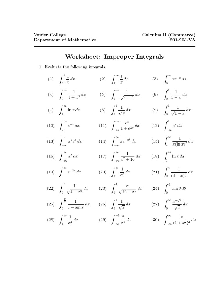 06 Improper Integration Ws No Answers | PDF