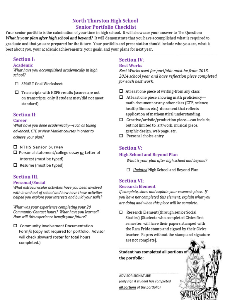 Senior Portfolio Checklist | PDF