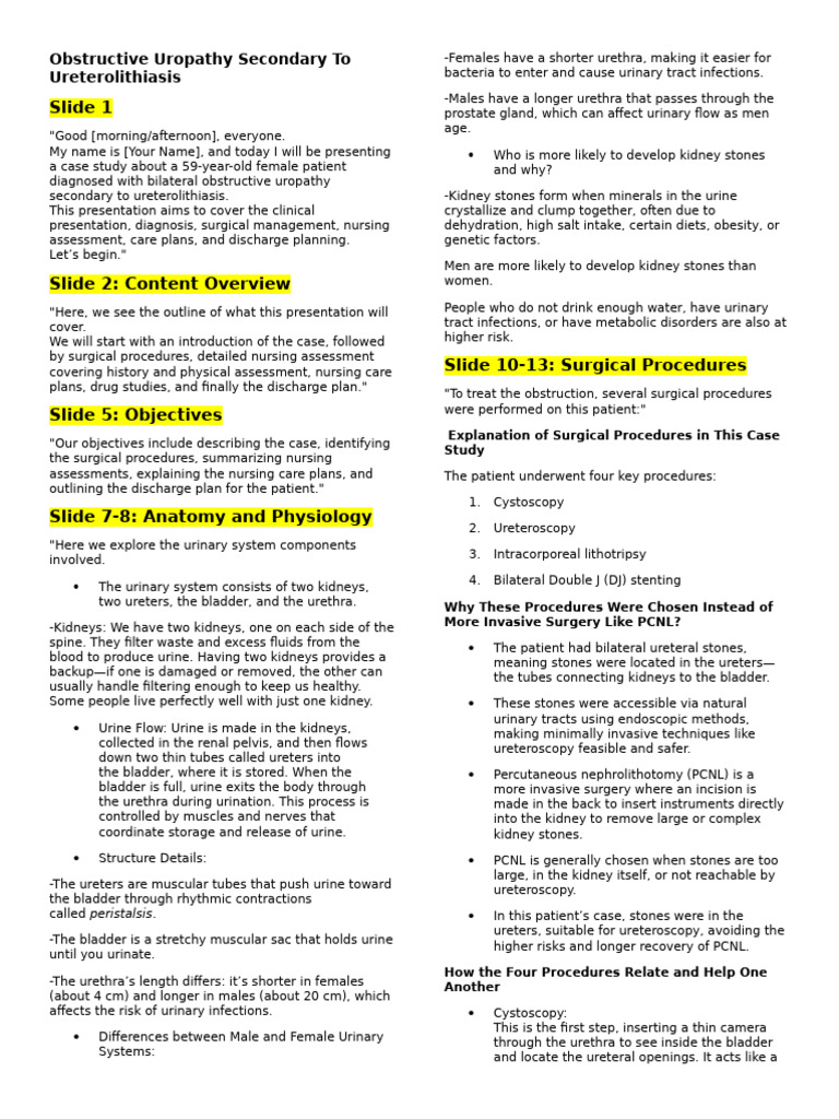 Obstructive Uropathy Secondary To Ureterolithiasis | PDF | Anemia ...