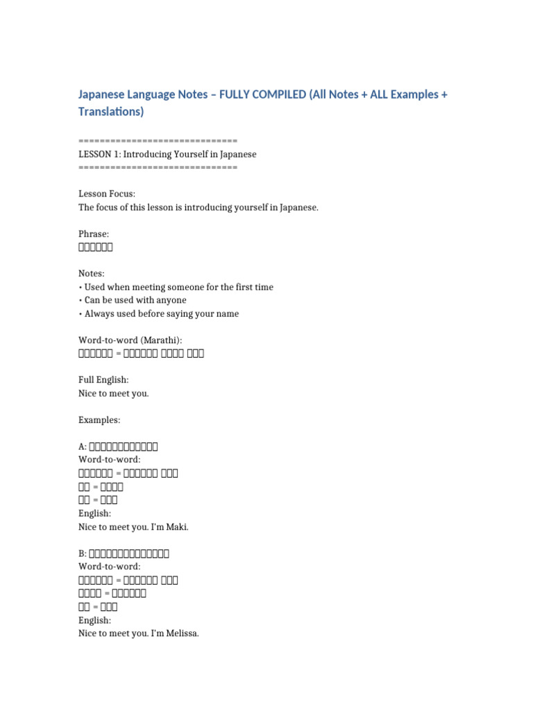 Japanese Notes COMPLETE With All Examples | PDF