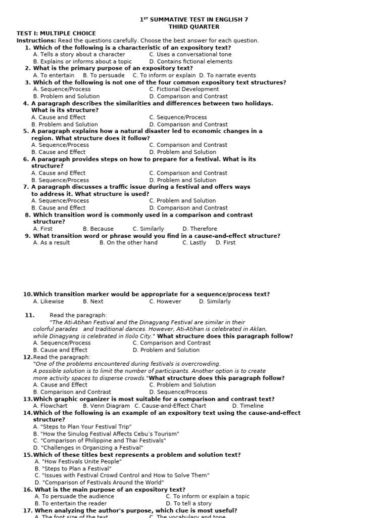 1st Summative Test in English 7 3rd Quarter | PDF | Essays