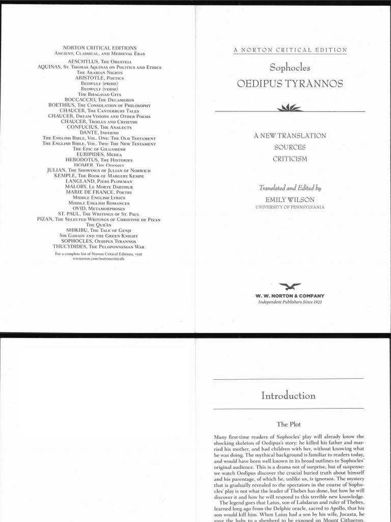 Sophocles - Oedipus Tyrannos (Introduction) | PDF