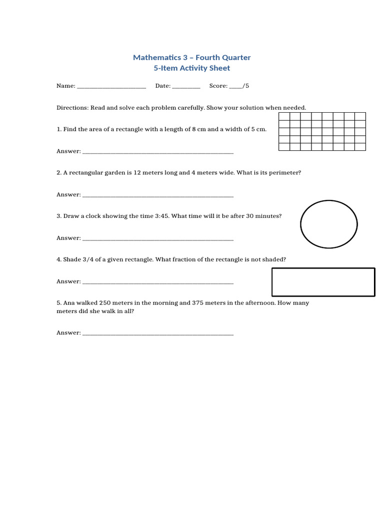 Math3 Fourth Quarter 5-Item Activity Sheet | PDF