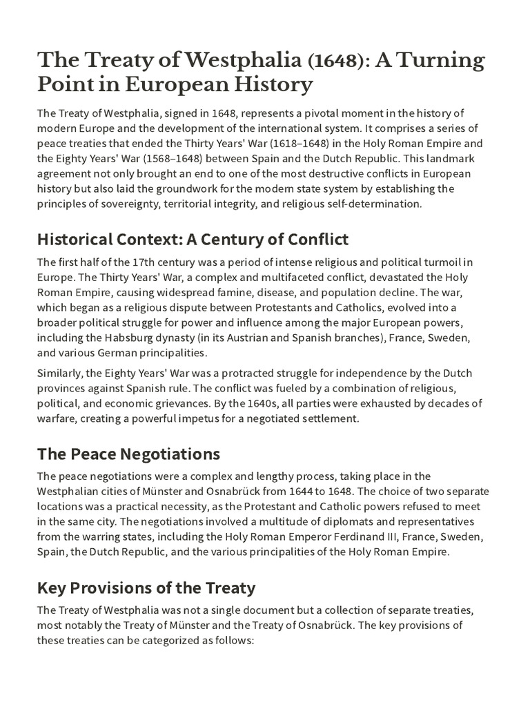 The Treaty of Westphalia (1648) A Turning Point I | PDF | International ...