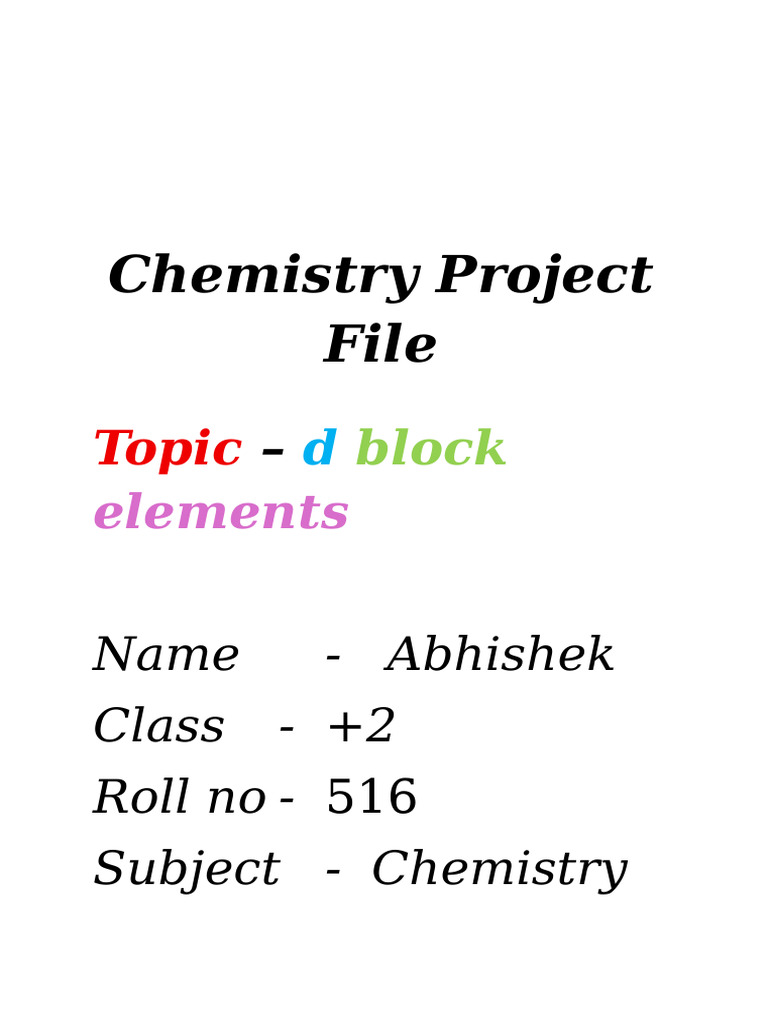 Chemistry Project File | PDF