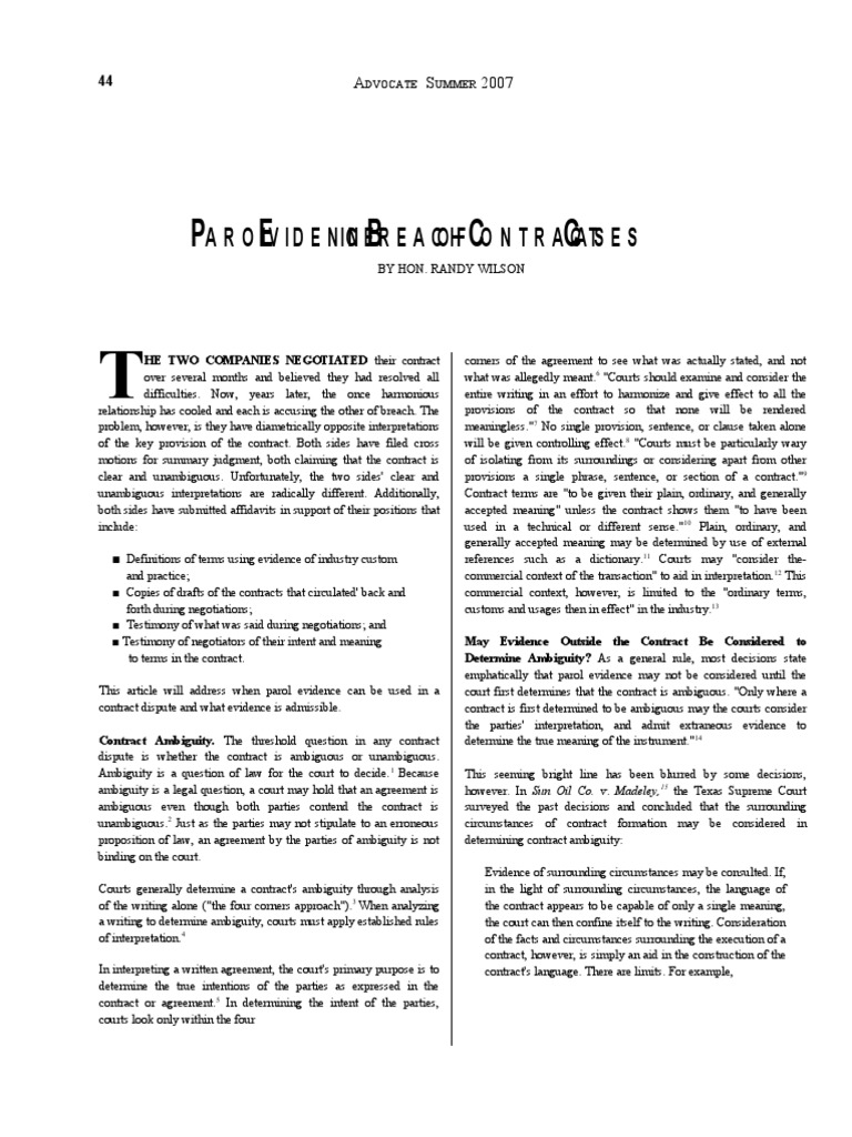 Ambiguity (Contracts and Law) | PDF | Parol Evidence Rule | Legal Procedure