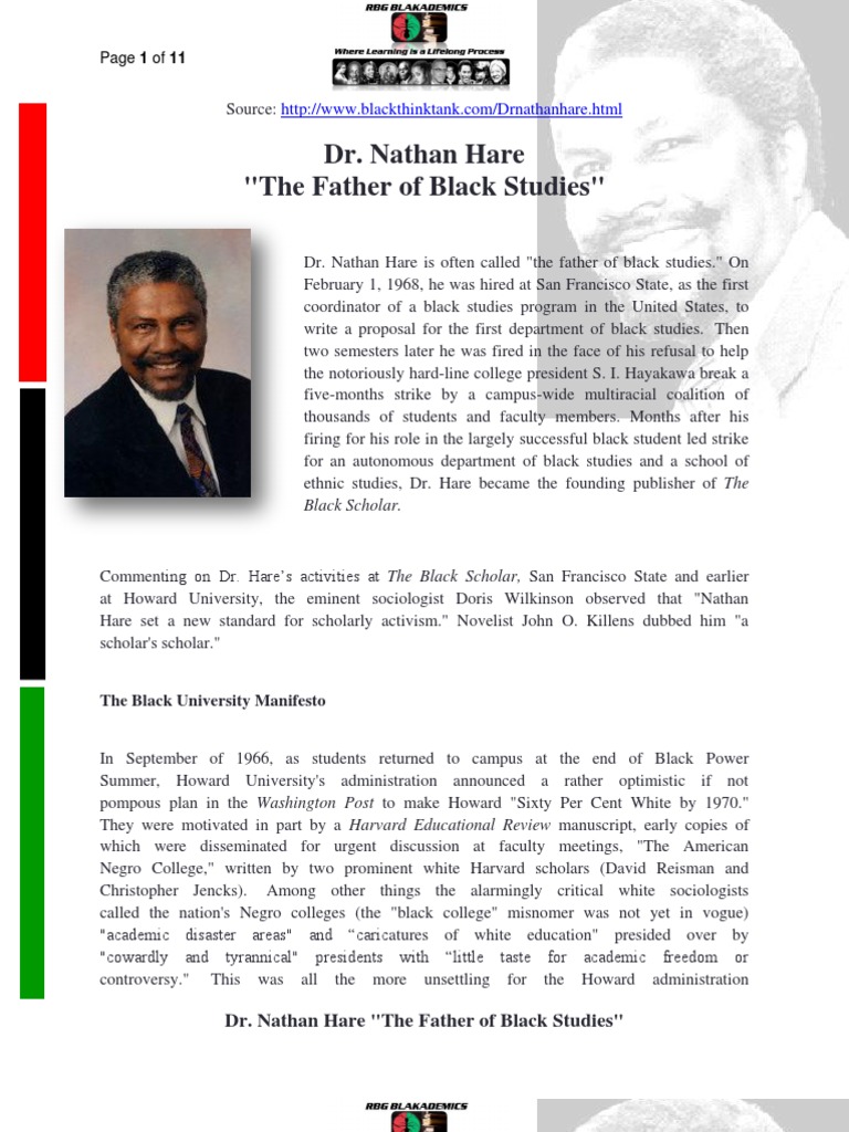 DR Nathan Hare The Father of Black Studies | PDF | Student Nonviolent ...