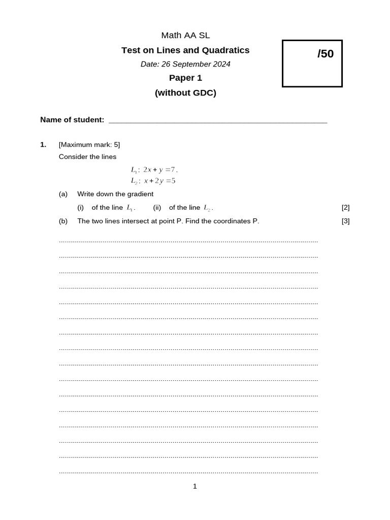 TEST 10. Lines-Quadratics (2024) | PDF | Quadratic Equation ...