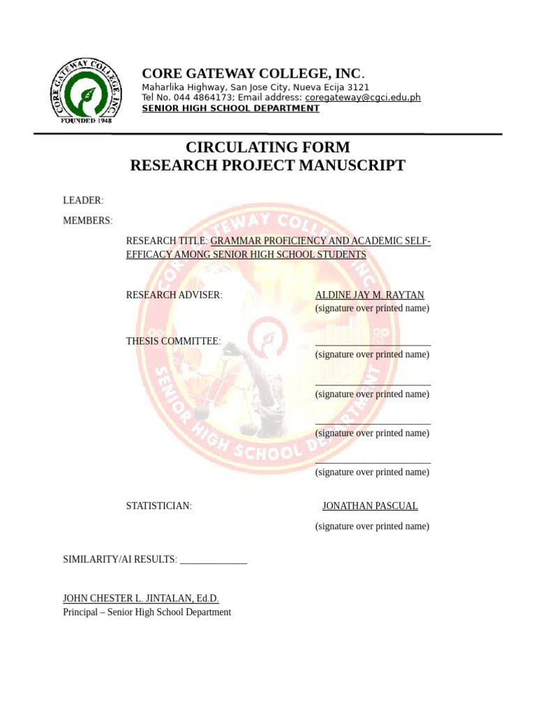 Circulating Form Shs Research Project | PDF