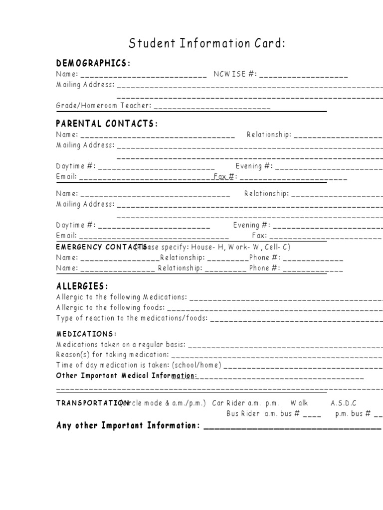 Complete and Easy All in One Student Information Card | PDF | Career ...
