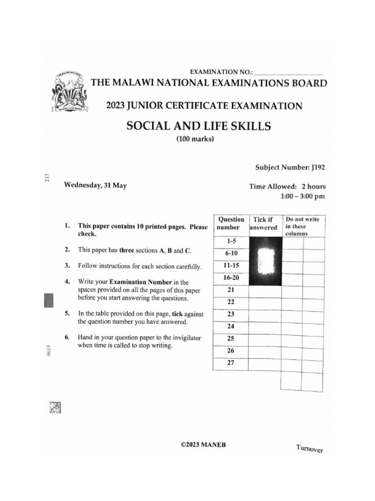 2023 Jce Social & Life Skills | PDF