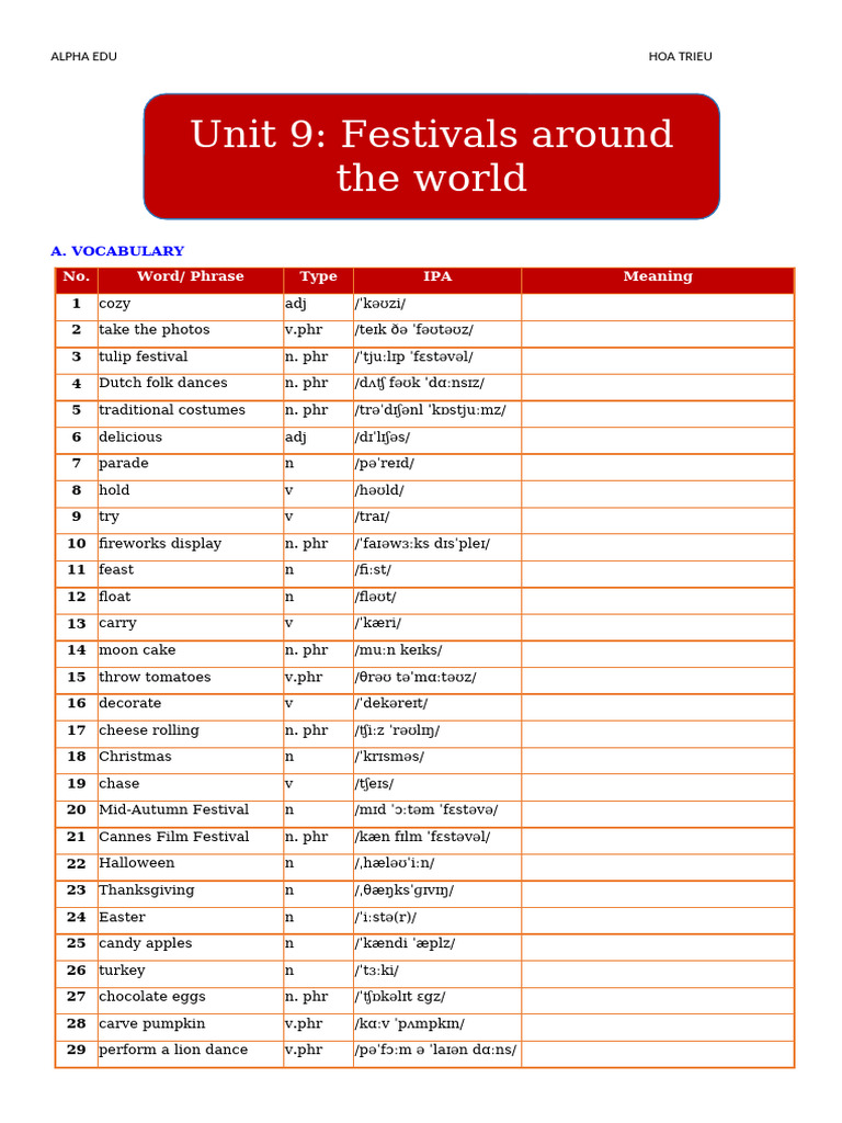 Unit 9 - Festivals Around The World - HS | PDF