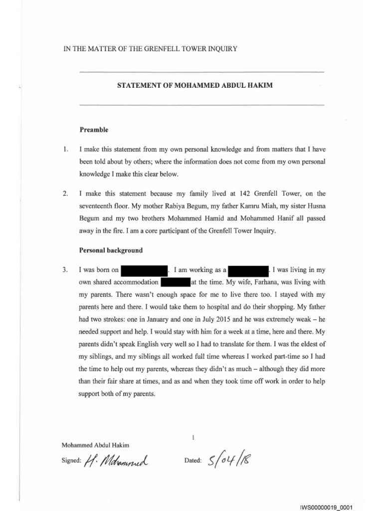 IWS of Mohammed Abdul Hakim - Bereaved (Rabia BEGUM, Kamru MIAH, Husna ...
