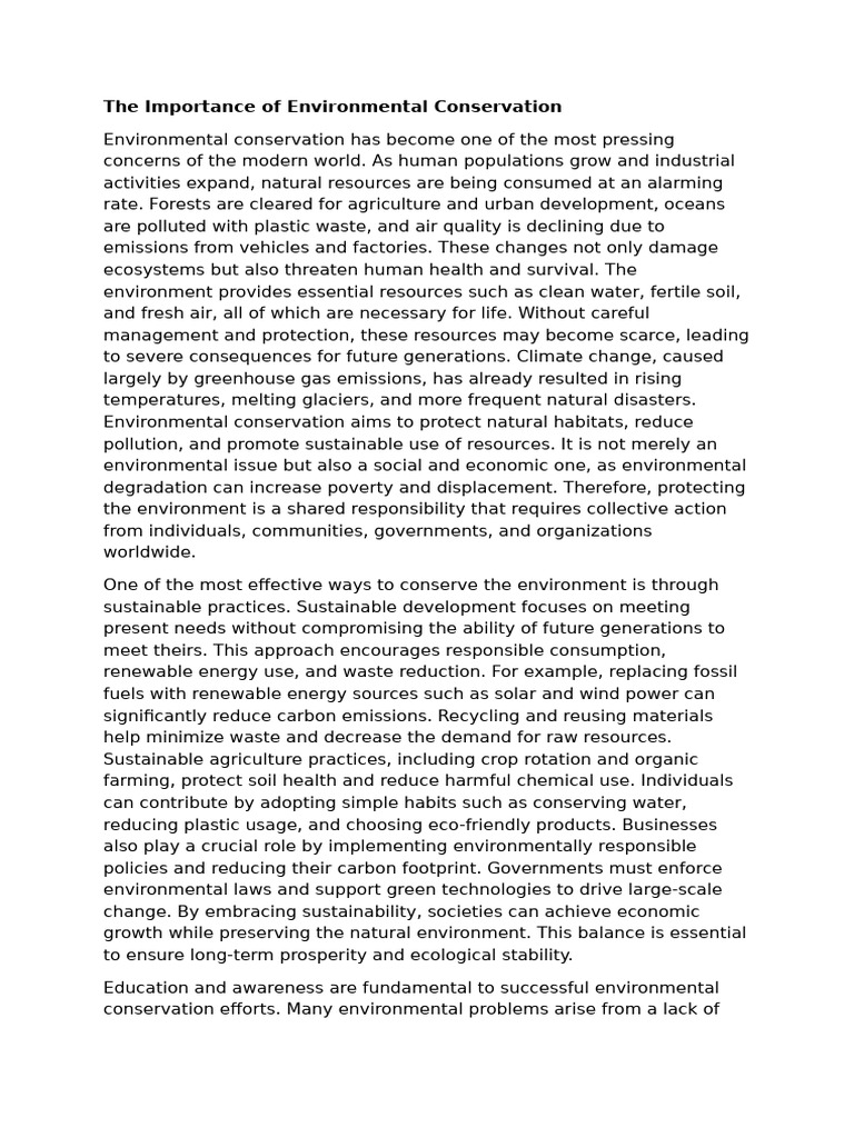 The Importance of Environmental Conservation | PDF | Sustainable ...
