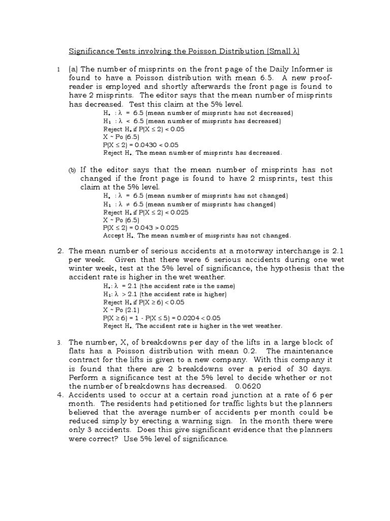 2009 Hypothesis Testing-Poisson S | PDF | Statistical Hypothesis ...
