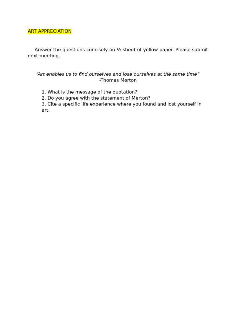 Worksheet 1 (Art Appreciation) | PDF