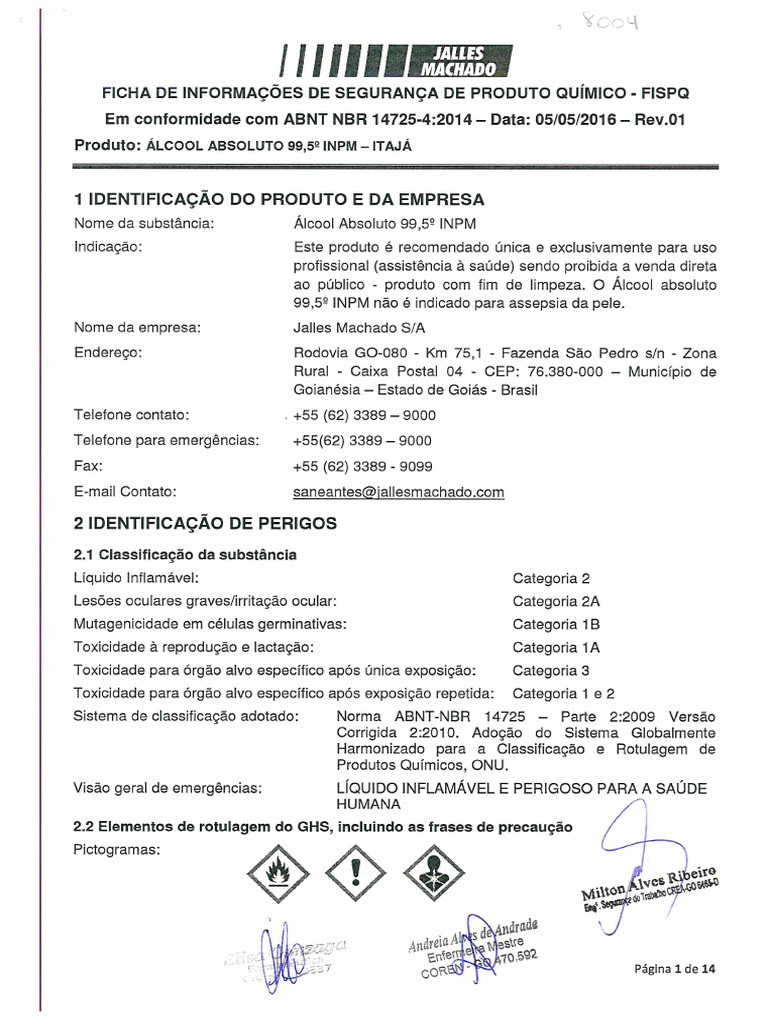 Alcool Absoluto 99,5º Inpm Frasco 1000ml - Jalles Machado | PDF