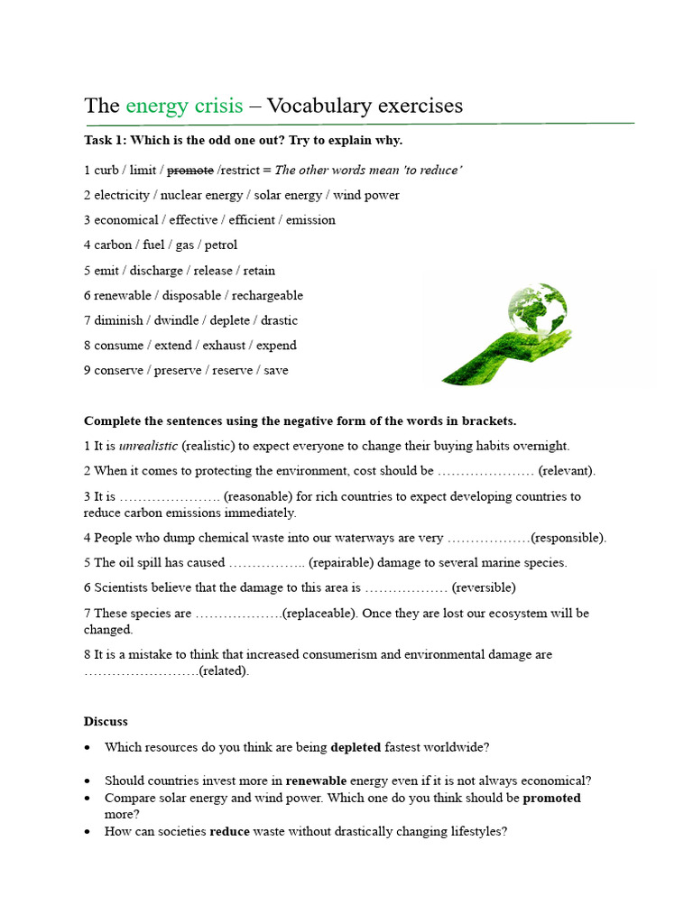 The Energy Crisis Vocabulary Activities | PDF