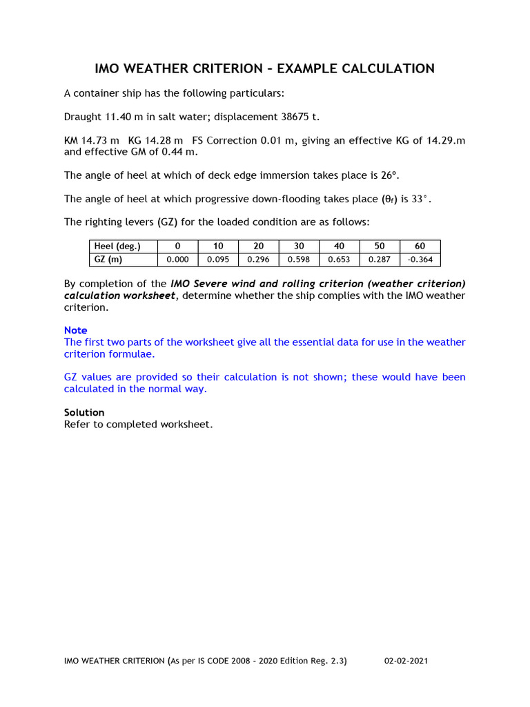 Wind Heeling Worksheet - Example Calculation (Mca Version) | PDF ...