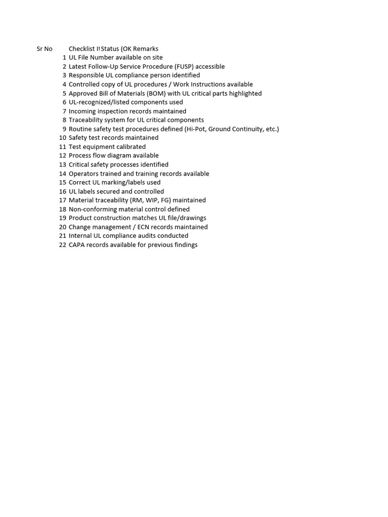 UL Audit Readiness Checklist Warehouse Robotics | PDF