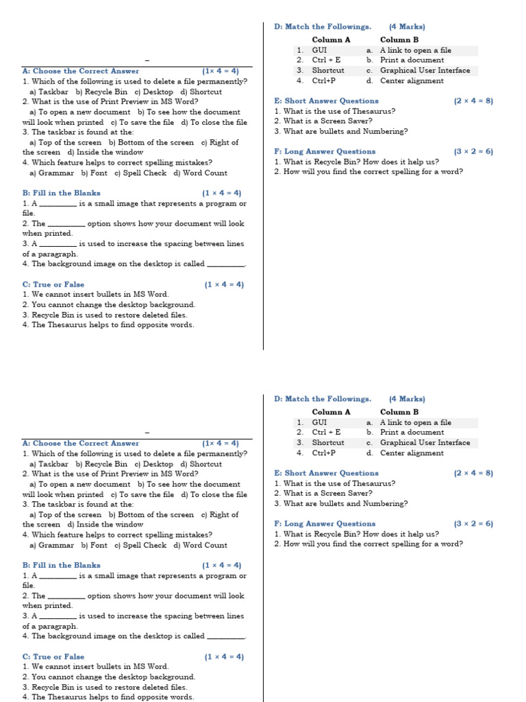 Class 4 - Class Test | PDF