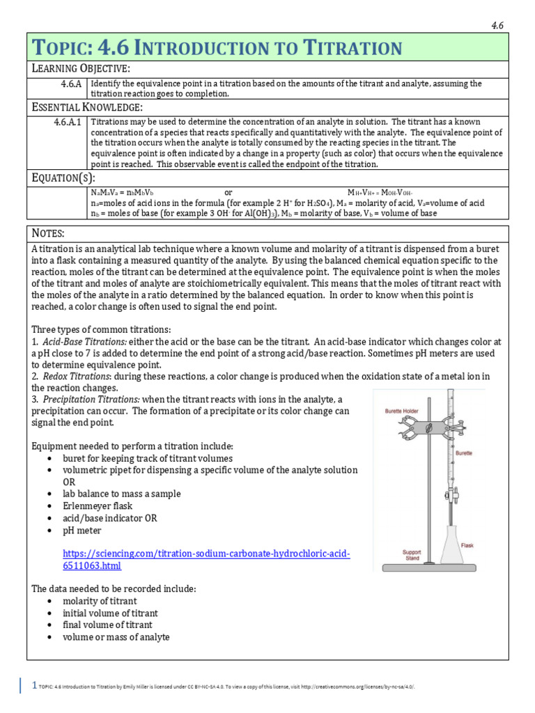 4.6 Introduction To Titration Student | PDF | Titration | Chemistry