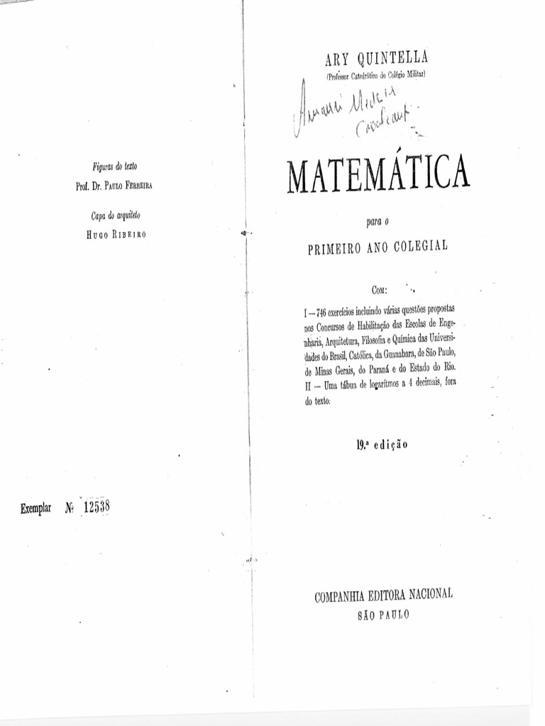 5-Ary Quintella - Matemática para o Primeiro Ano Colegial 19 Ed. 1963 | PDF