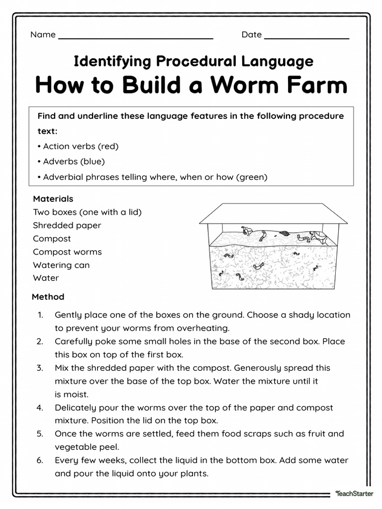 Identifying Procedural Language Worksheets Print Able PDF | PDF ...
