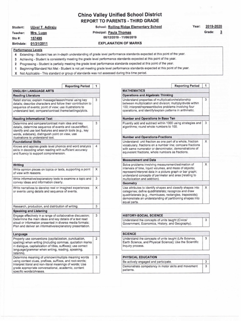 Report Card - 3rd Grade | PDF