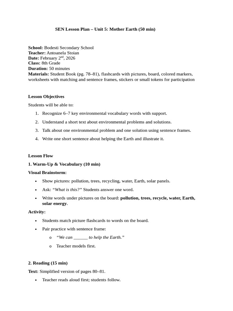 Plan de Lectie 8a Sen | PDF