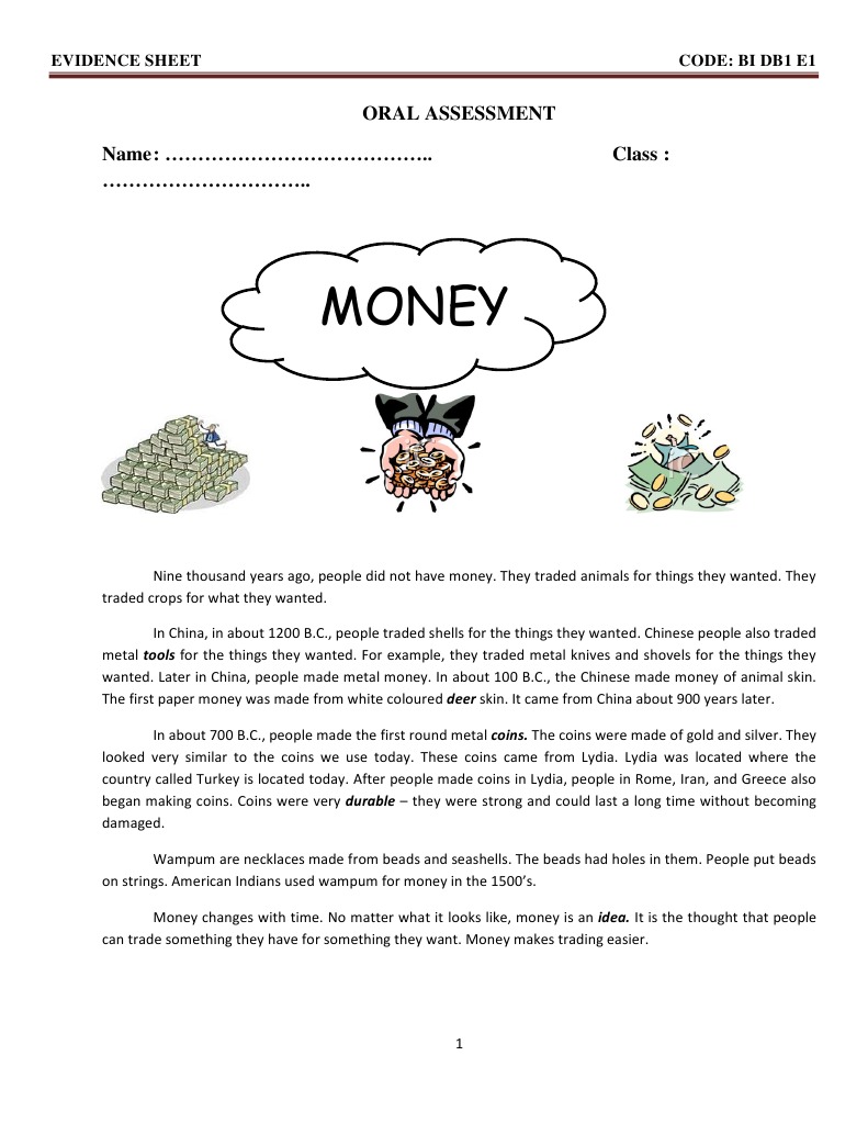 PBS B1 DB1 E1 Reading Comprehension - Money | PDF | Coins | Bead