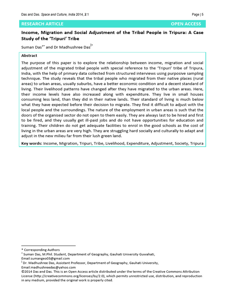 Income, Migration and Social Adjustment of The Tribal People in Tripura ...