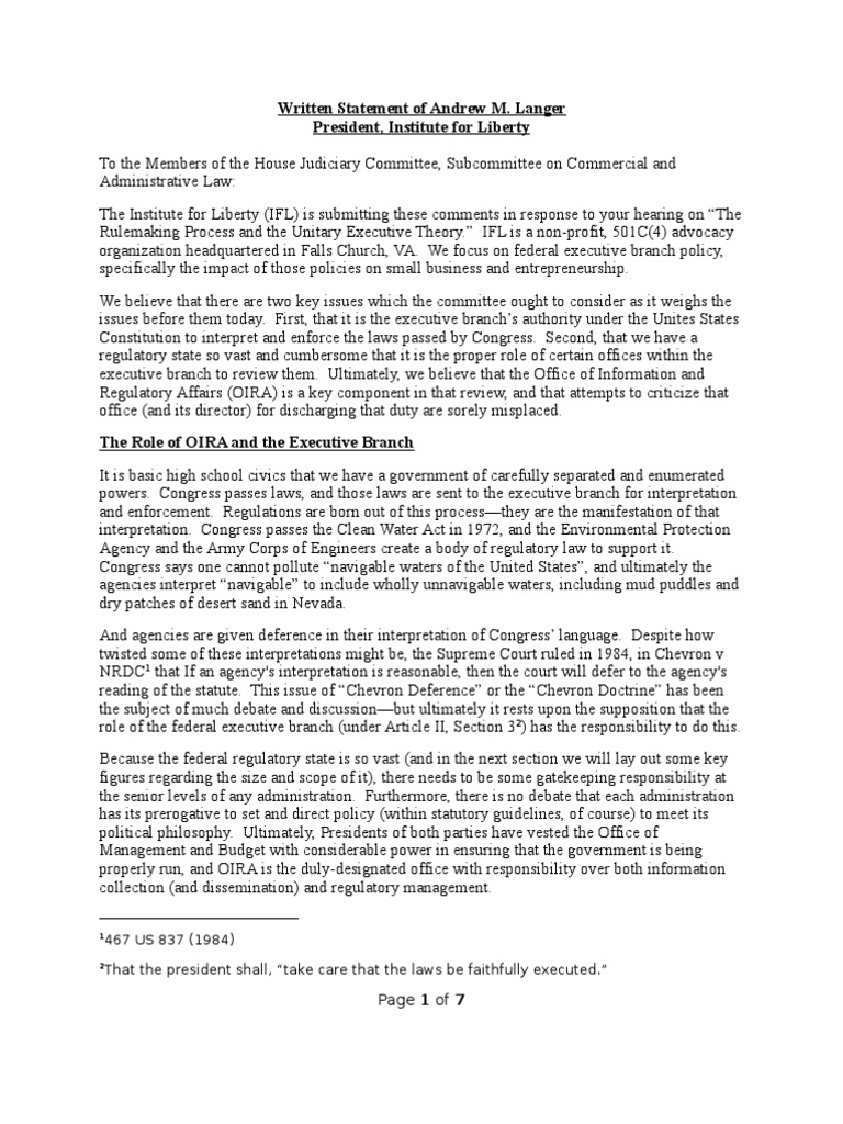 Written Statement of Andrew M. Langer President, Institute For Liberty ...