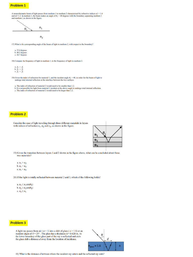 Geometrical Optics Review Problems | PDF
