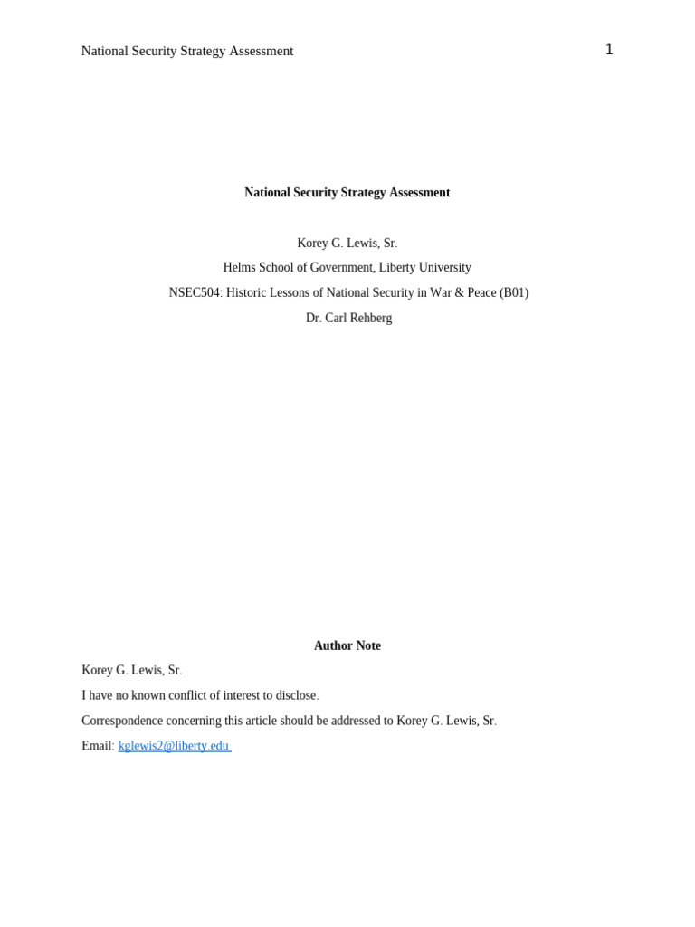 National Security Strategy Assessment Paper Assignment - Lewis | PDF ...