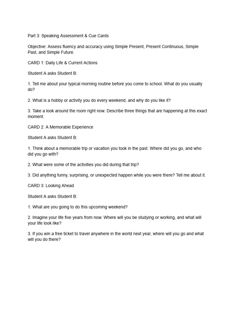 Part 3 Speaking Assesment | PDF